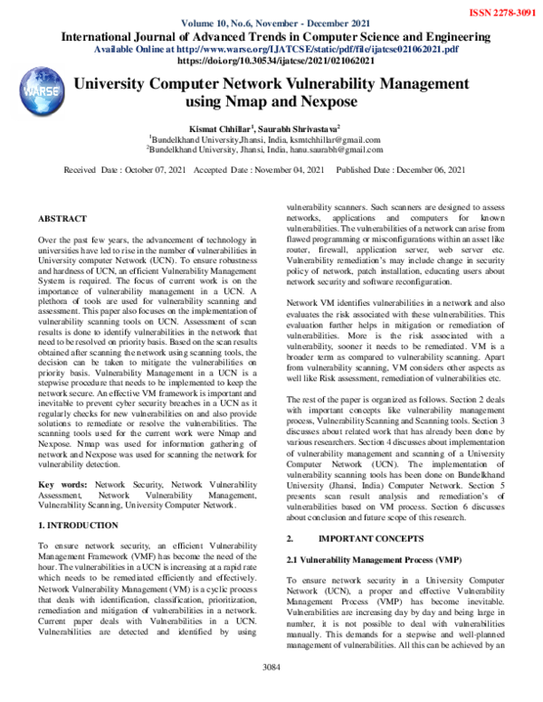 (PDF) University Computer Network Vulnerability Management using Nmap and Nexpose