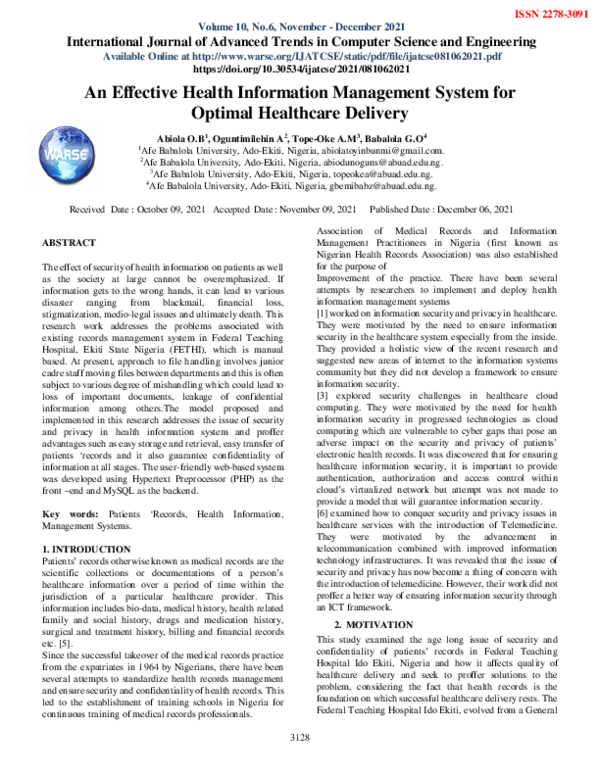 (PDF) An Effective Health Information Management System for Optimal ...