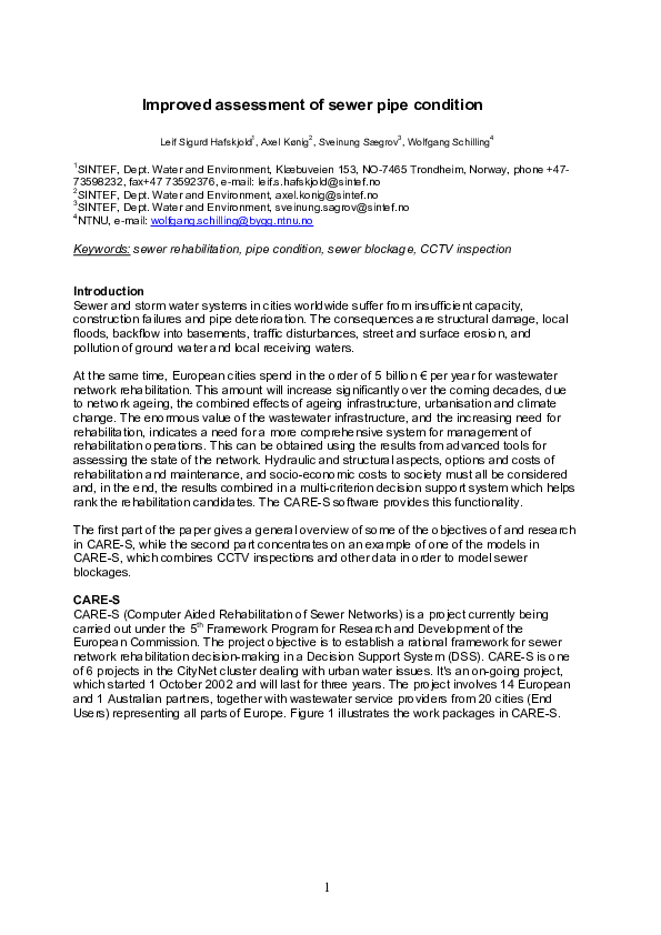 (PDF) Improved assessment of sewer pipe condition
