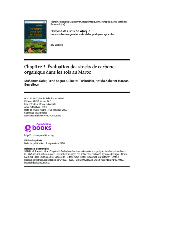 (PDF) Chapitre 3. Évaluation des stocks de carbone organique dans les sols au Maroc