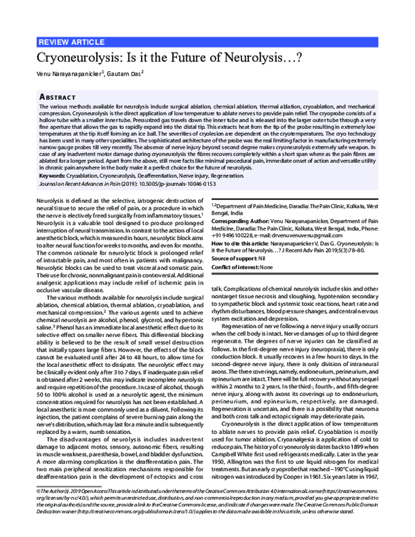 (PDF) Cryoneurolysis: Is it the Future of Neurolysis…?