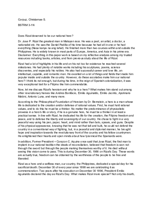 (DOC) Buhay ni rizal_Veneration_Reflection paper