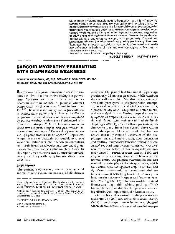 (PDF) Sarcoid myopathy presenting with diaphragm weakness