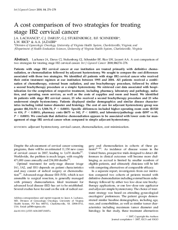 (PDF) A cost comparison of two strategies for treating stage IB2 ...