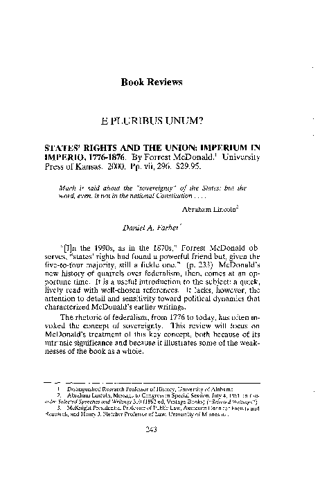 (PDF) States' Rights and the Union: Imperium in Imperio, 1776-1876