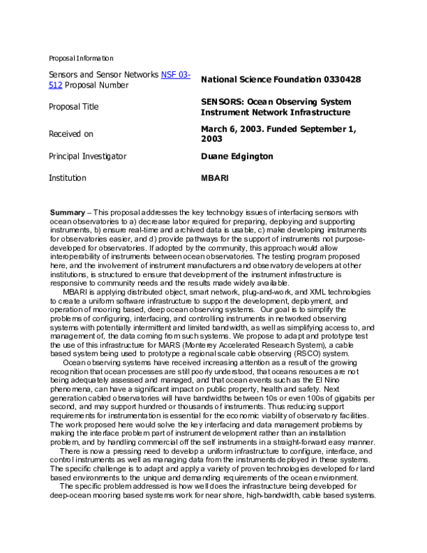 (PDF) SENSORS: Ocean Observing System Instrument Network Infrastructure