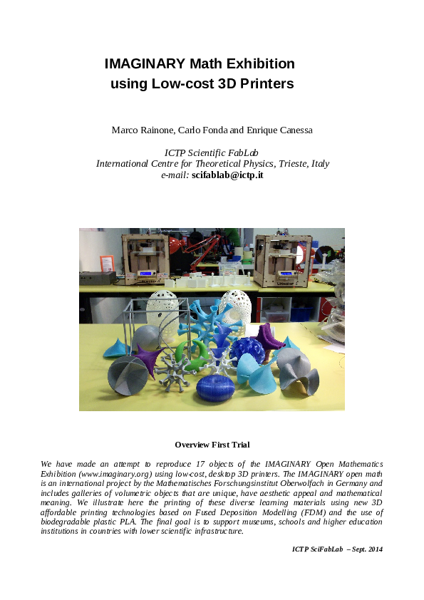 (PDF) IMAGINARY Math Exhibition using Low-cost 3D Printers