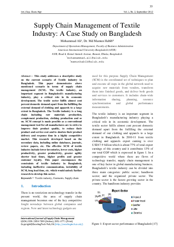 (PDF) Supply Chain Management of Textile Industry: A Case Study on ...