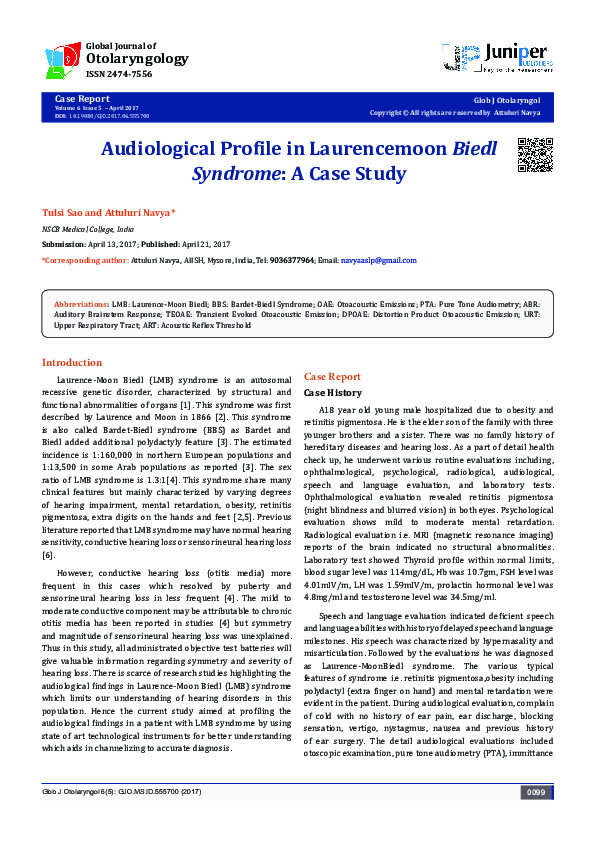 (PDF) Audiological profile in laurence moon biedl syndrome: a case study