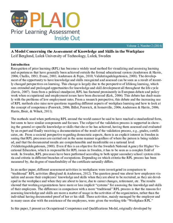 (PDF) A Model Concerning the Assessment of Knowledge and Skills in the ...