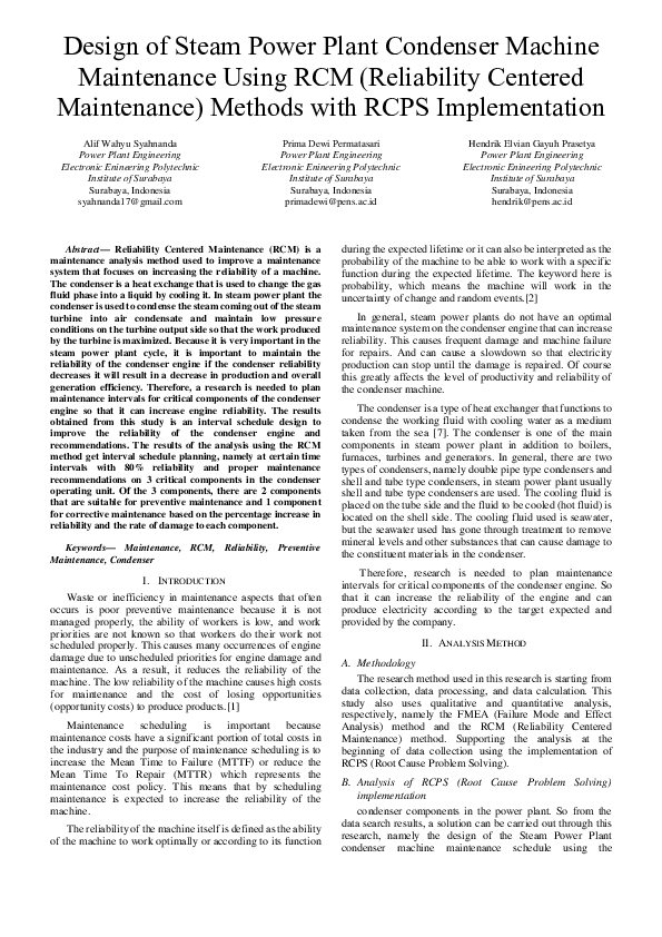 (PDF) Design of Steam Power Plant Condenser Machine Maintenance Using ...