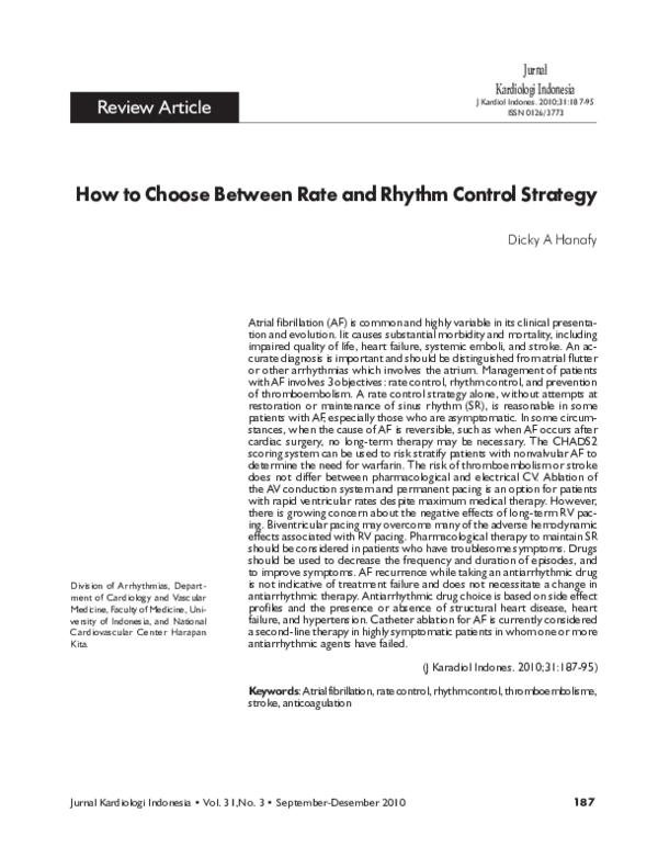 (PDF) How to Choose Between Rate and Rhythm Control Strategy