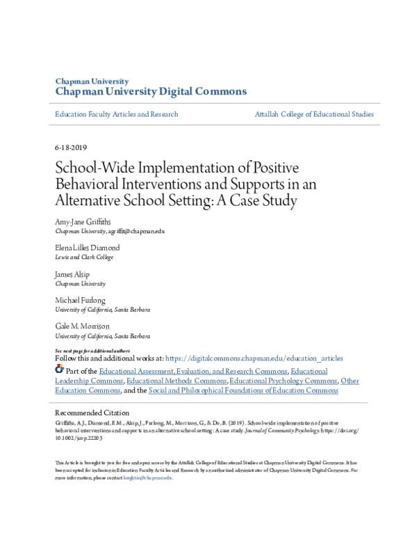 (PDF) School-wide implementation of positive behavioral interventions ...