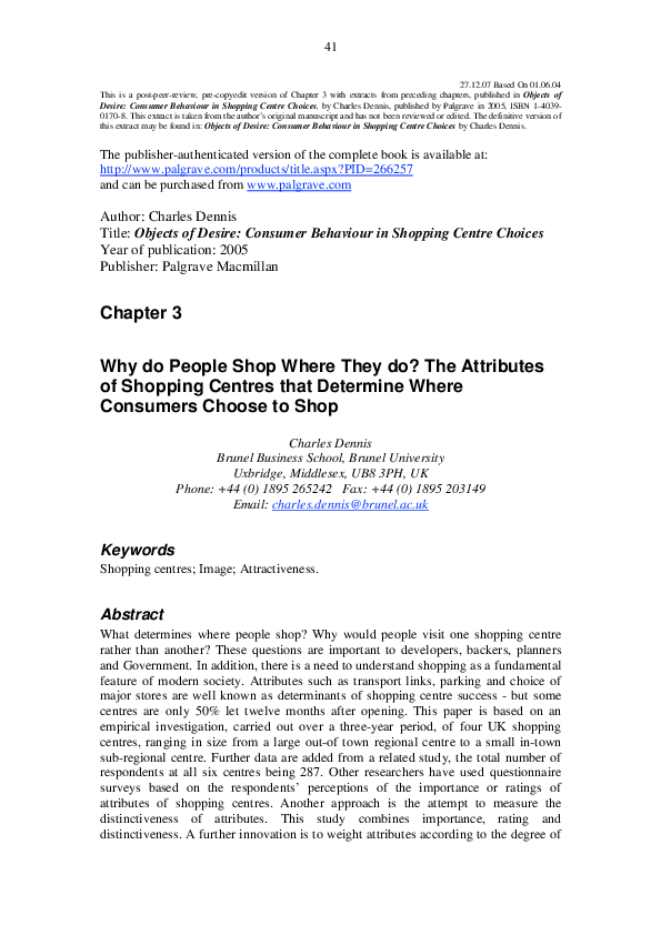 (PDF) Why do People Shop Where They do? The Attributes of Shopping ...