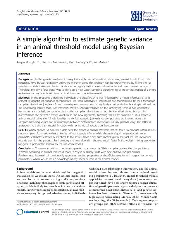 (PDF) A Simple Algorithm to Estimate Genetic Variance In An Animal Threshold Model Using ...