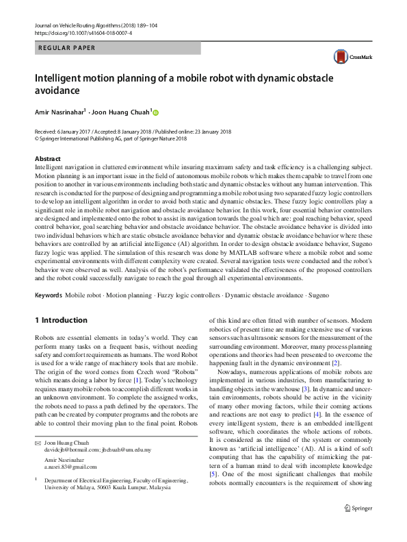 (PDF) Intelligent motion planning of a mobile robot with dynamic ...