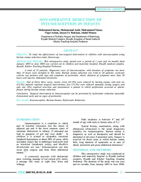 (PDF) Non-Operative Reduction of Intussusception in Infants