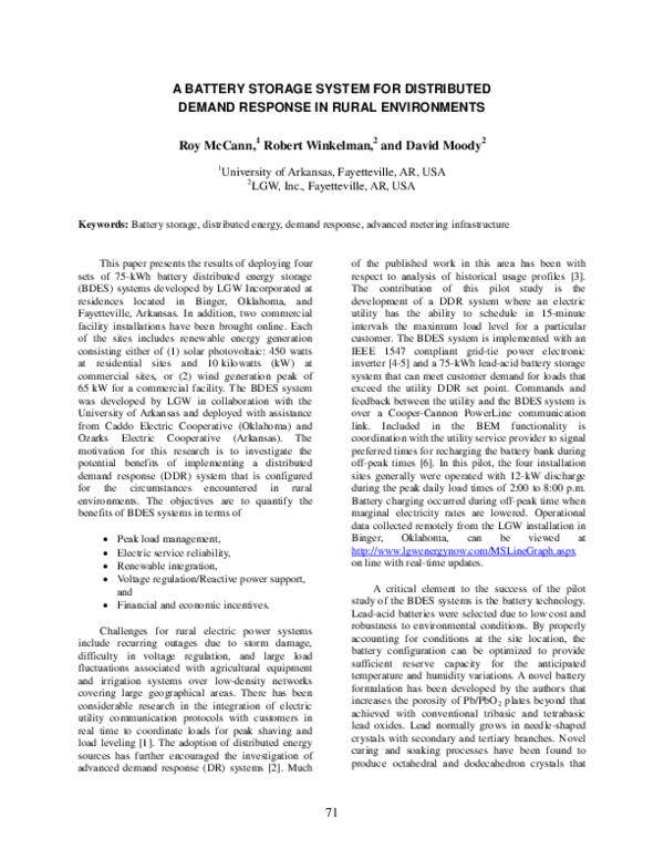 (PDF) A Battery Storage System for Distributed Demand Response in Rural ...