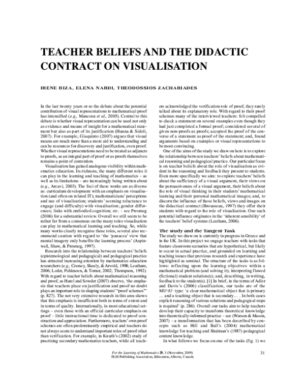 (PDF) Teacher Beliefs and the Didactic Contract on Visualization