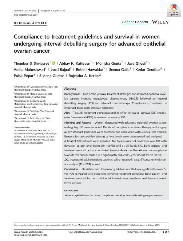 (PDF) Compliance to treatment guidelines and survival in women ...