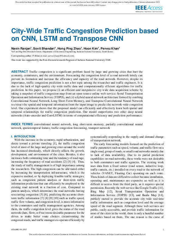 Pdf City Wide Traffic Congestion Prediction Based On Cnn Lstm And