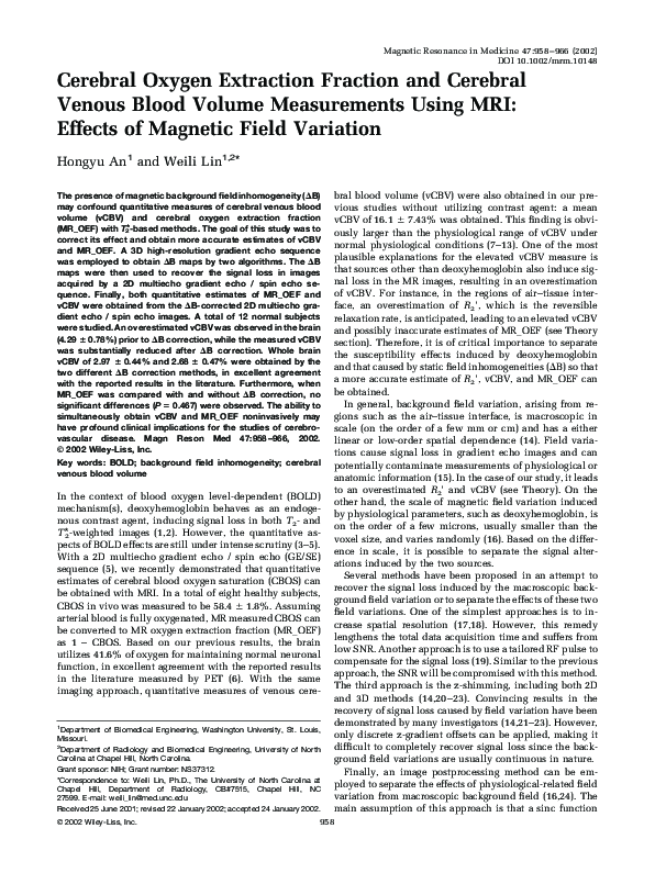 (PDF) Cerebral oxygen extraction fraction and cerebral venous blood ...