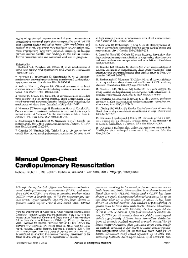 (PDF) Manual open-chest cardiopulmonary resuscitation