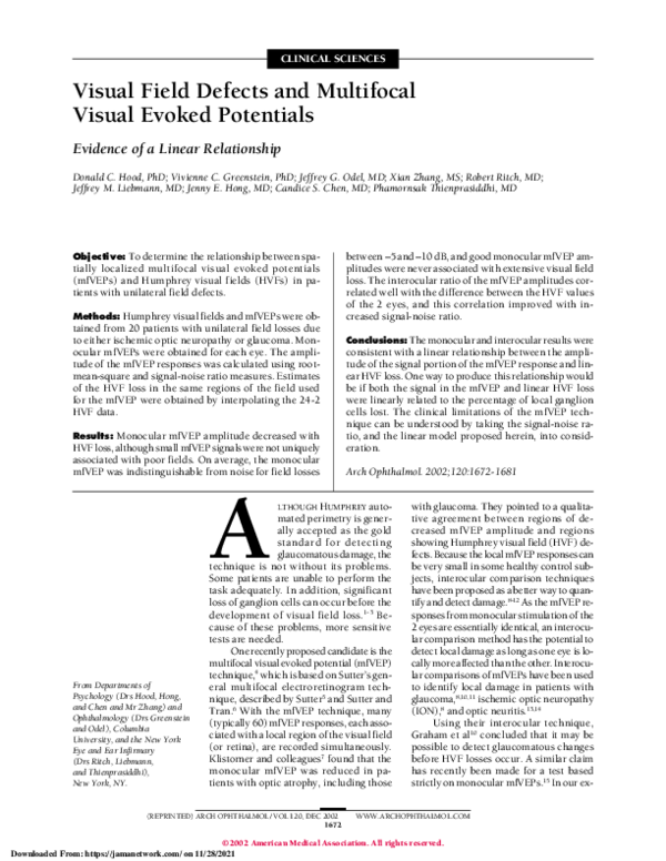 (PDF) Visual Field Defects and Multifocal Visual Evoked Potentials