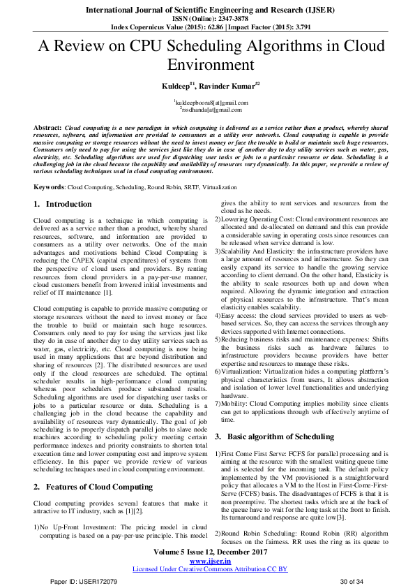 (PDF) A Review on CPU Scheduling Algorithms in Cloud Environment