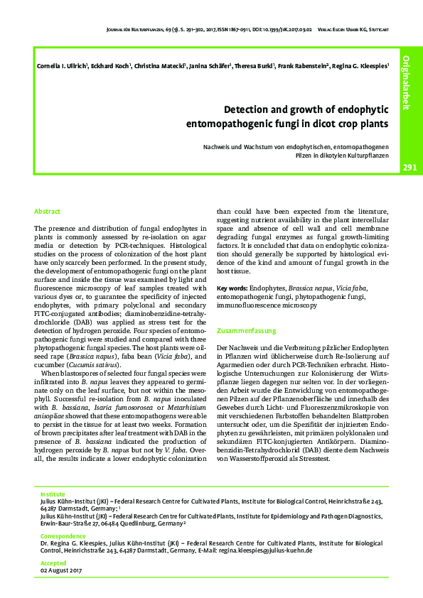 (PDF) Detection and growth of endophytic entomopathogenic fungi in dicot crop plants | Frank ...