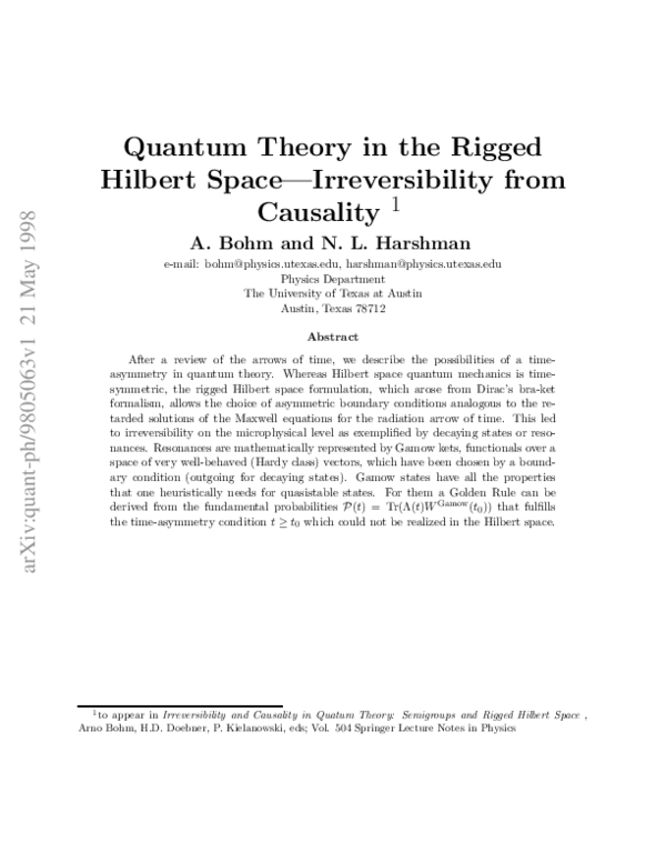 (PDF) Quantum theory in the rigged hilbert space Irreversibility from causality | Arno Bohm ...