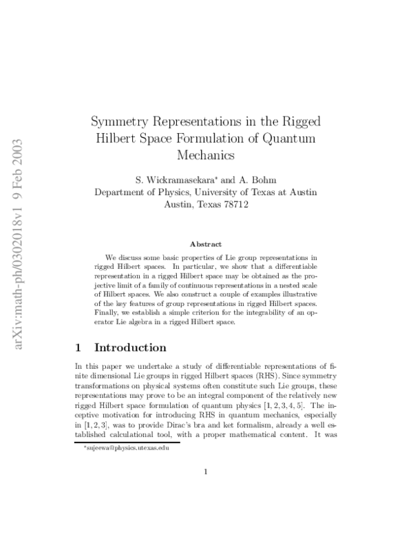 (PDF) Symmetry representations in the rigged Hilbert space formulation ...