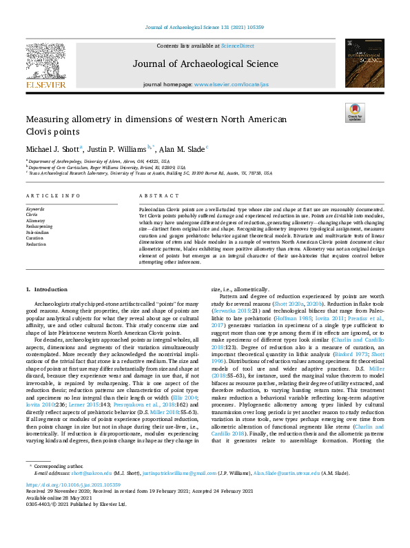 (PDF) Measuring allometry in dimensions of western North American Clovis points