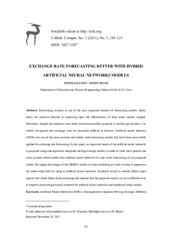 (PDF) Exchange rate forecasting better with hybrid artificial neural networks models