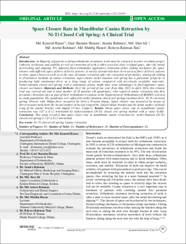 (PDF) Space Closure Rate in Mandibular Canine Retraction by Ni-Ti ...