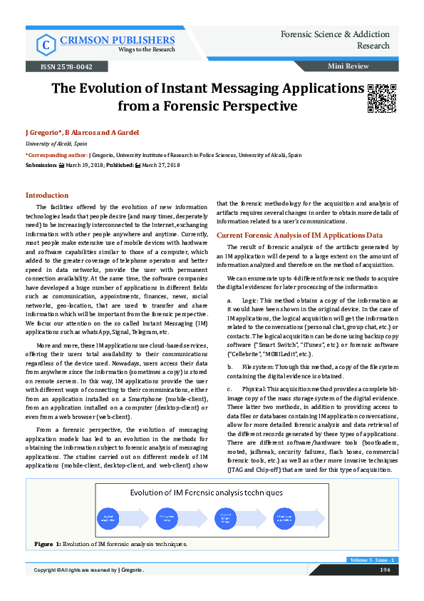 (PDF) The Evolution of Instant Messaging Applications from a Forensic Perspective