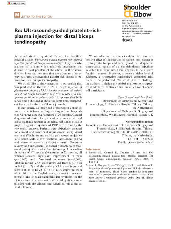 (PDF) Re: Ultrasound-guided platelet-rich-plasma injection for distal ...