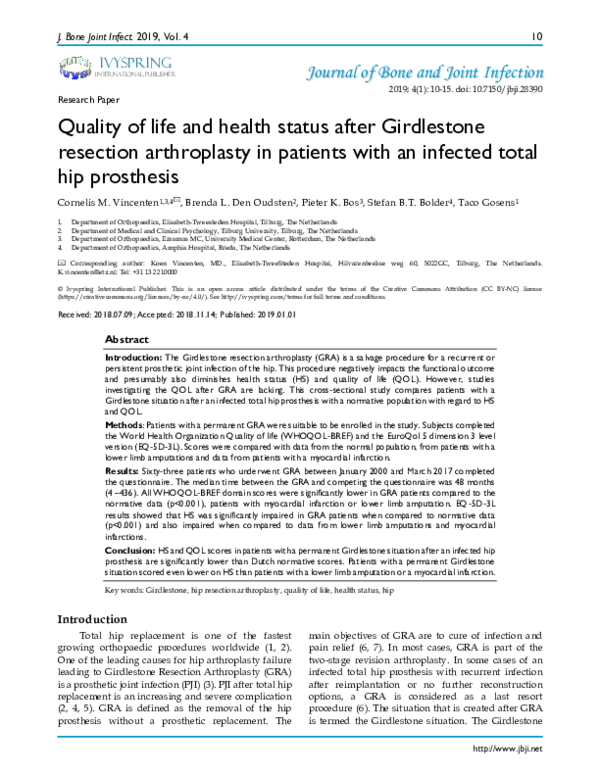 (PDF) Quality of life and health status after Girdlestone resection ...