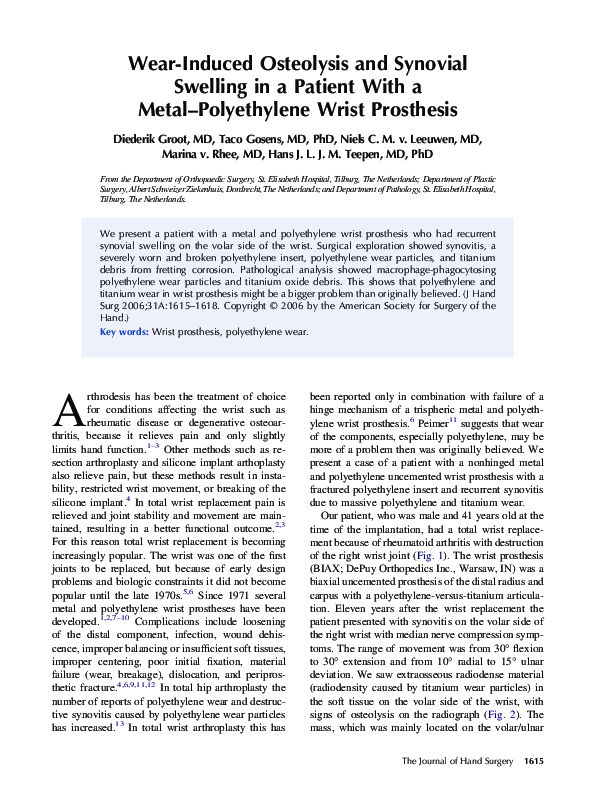 (PDF) Wear-Induced Osteolysis and Synovial Swelling in a Patient With a ...