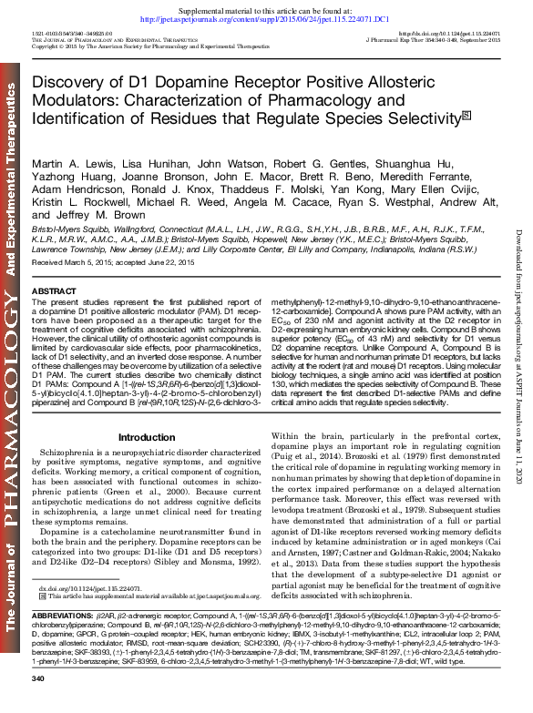 (PDF) Discovery of D1 Dopamine Receptor Positive Allosteric Modulators ...