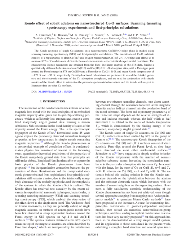 (PDF) Kondo effect of cobalt adatoms on nanostructured Cu-O surfaces ...