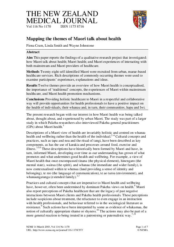 (PDF) Mapping the themes of Maori talk about health