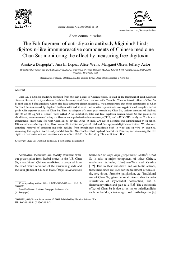 (PDF) The Fab fragment of anti-digoxin antibody (digibind) binds ...