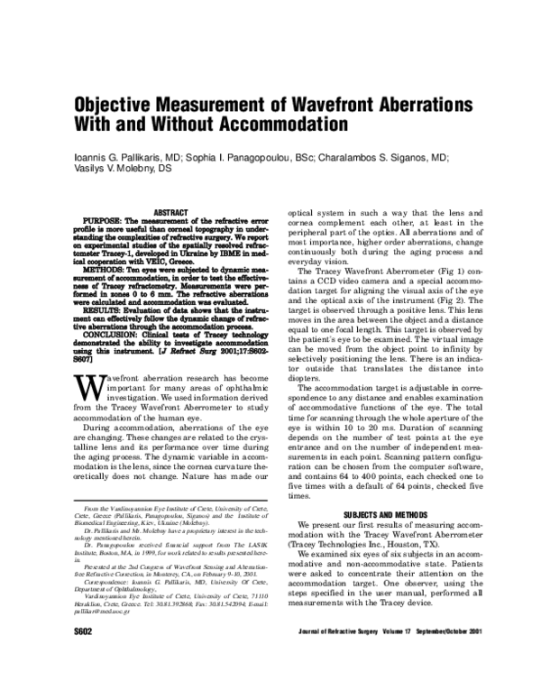 (PDF) Objective measurement of wavefront aberrations with and without ...