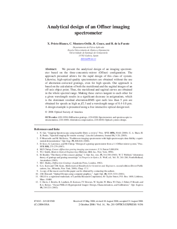 (PDF) Analytical design of an Offner imaging spectrometer