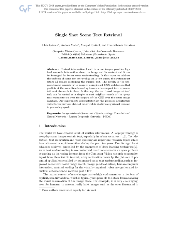 (PDF) Single Shot Scene Text Retrieval (PDF) Single Shot Scene Text Retrieval