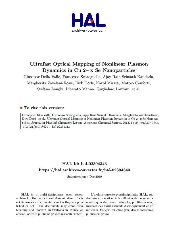 (PDF) Ultrafast Optical Mapping of Nonlinear Plasmon Dynamics in Cu 2– x Se Nanoparticles