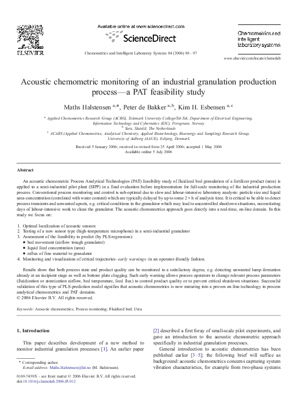 (PDF) Acoustic chemometric monitoring of an industrial granulation ...