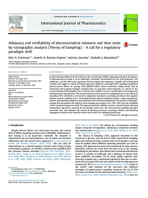 (PDF) Adequacy and verifiability of pharmaceutical mixtures and dose units by variographic ...