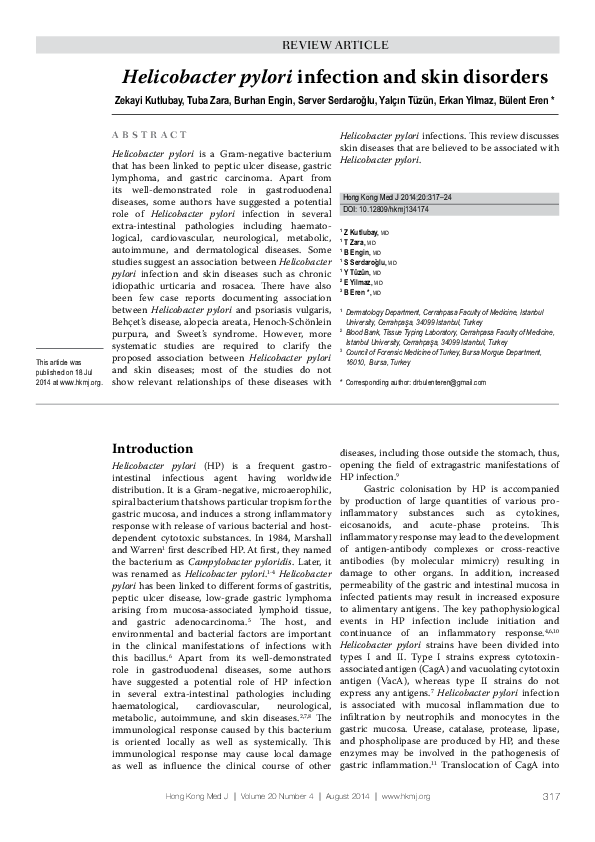 (PDF) Helicobacter pylori infection and skin disorders